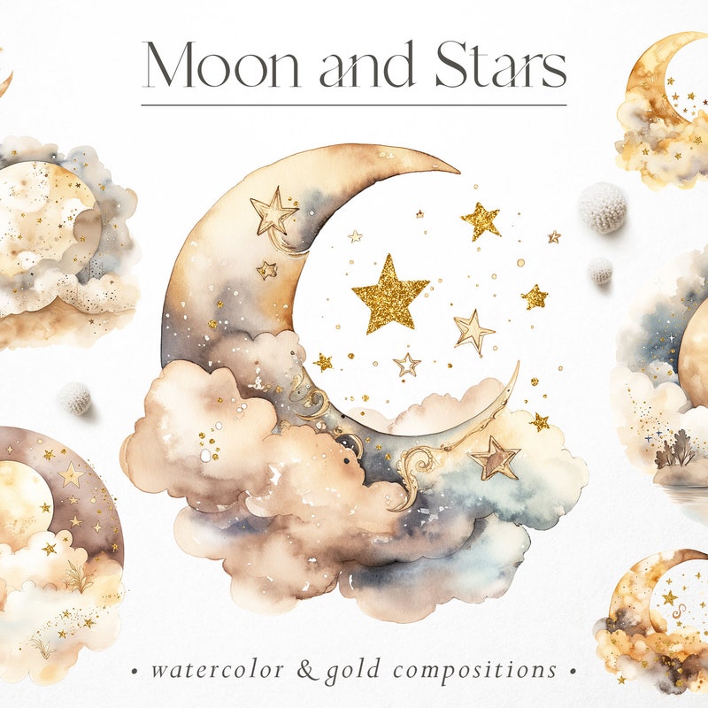 Moon and Stars Clipart - Etsy