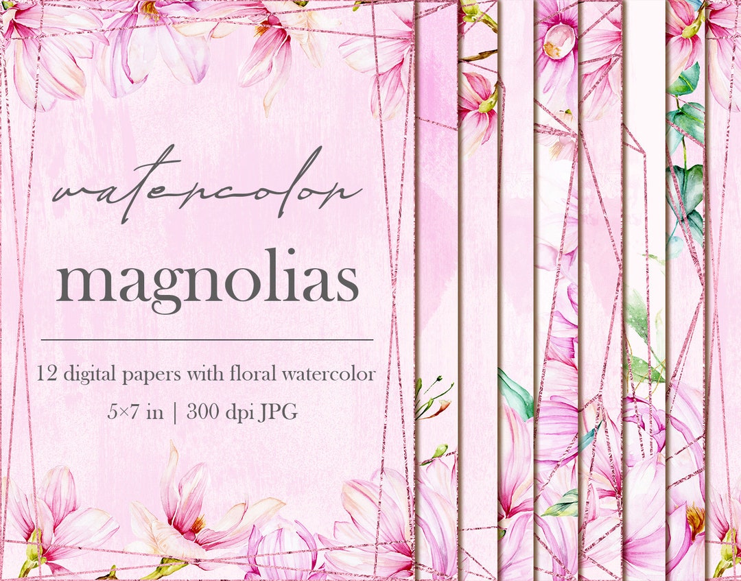 Magnolia Digital Paper Pack, 5x7 Papers, Floral Papers, Floral Frames ...