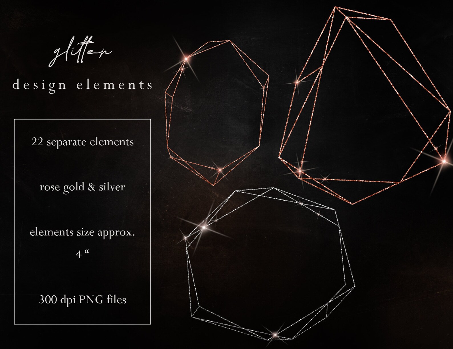 Sparkly Crystal Frames Clipart Rose Gold Geometric Frames | Etsy