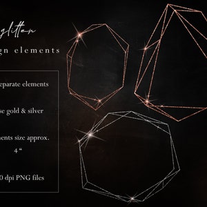 Sparkly Crystal Frames Clipart, Rose Gold Geometric Frames Clip Art ...