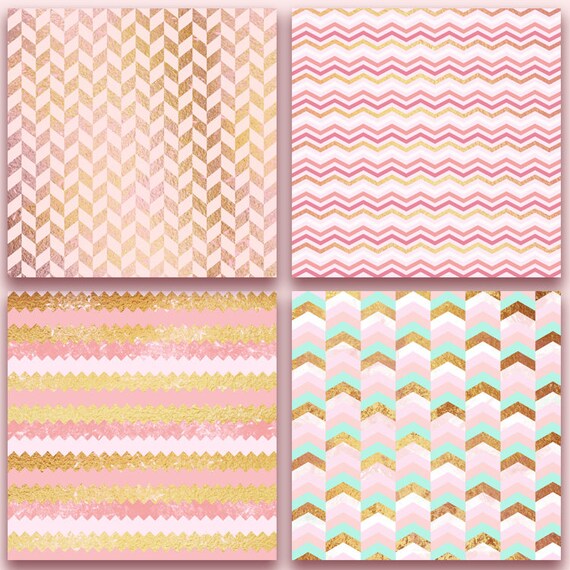 Pink And Gold Chevron