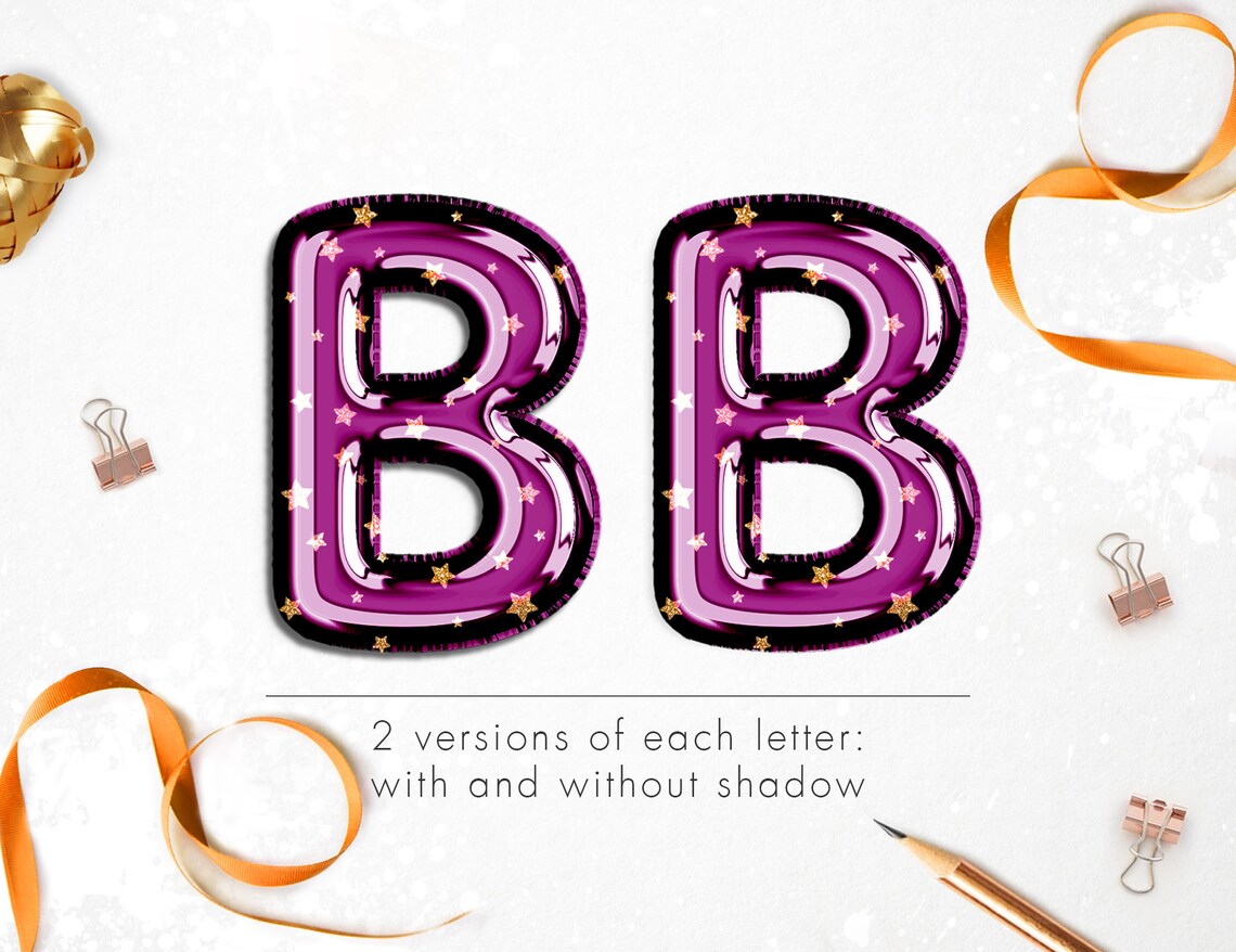 Purple Balloon Alphabet With Gold Stars Purple Balloons | Etsy