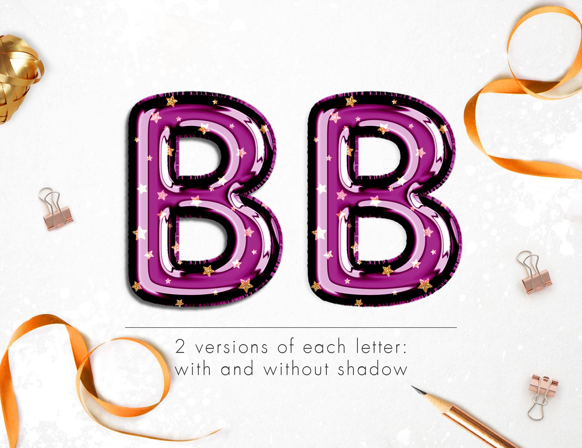 Purple Balloon Alphabet With Gold Stars Purple Balloons | Etsy