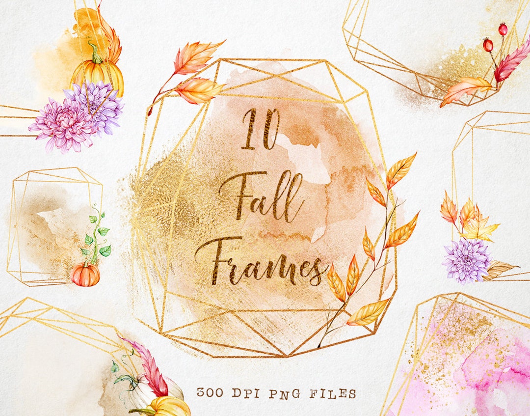 Gold Crystal Frames Clipart, Autumn Leaves, Gold Polygonal Frames Clip ...
