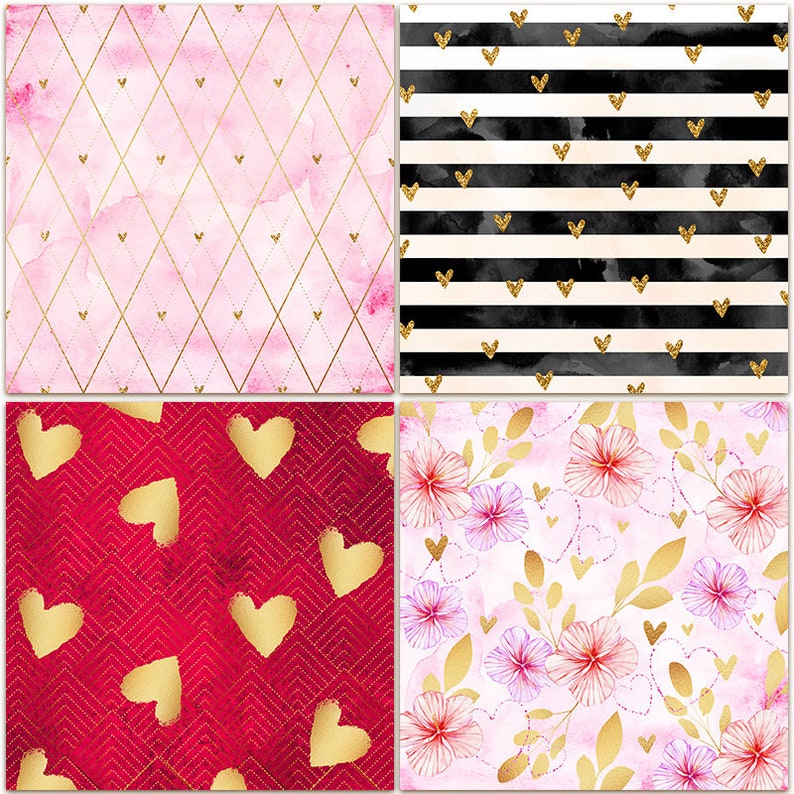 Love Digital Papers, Heart Digital Paper Clipart, Romantic Paper, Red ...