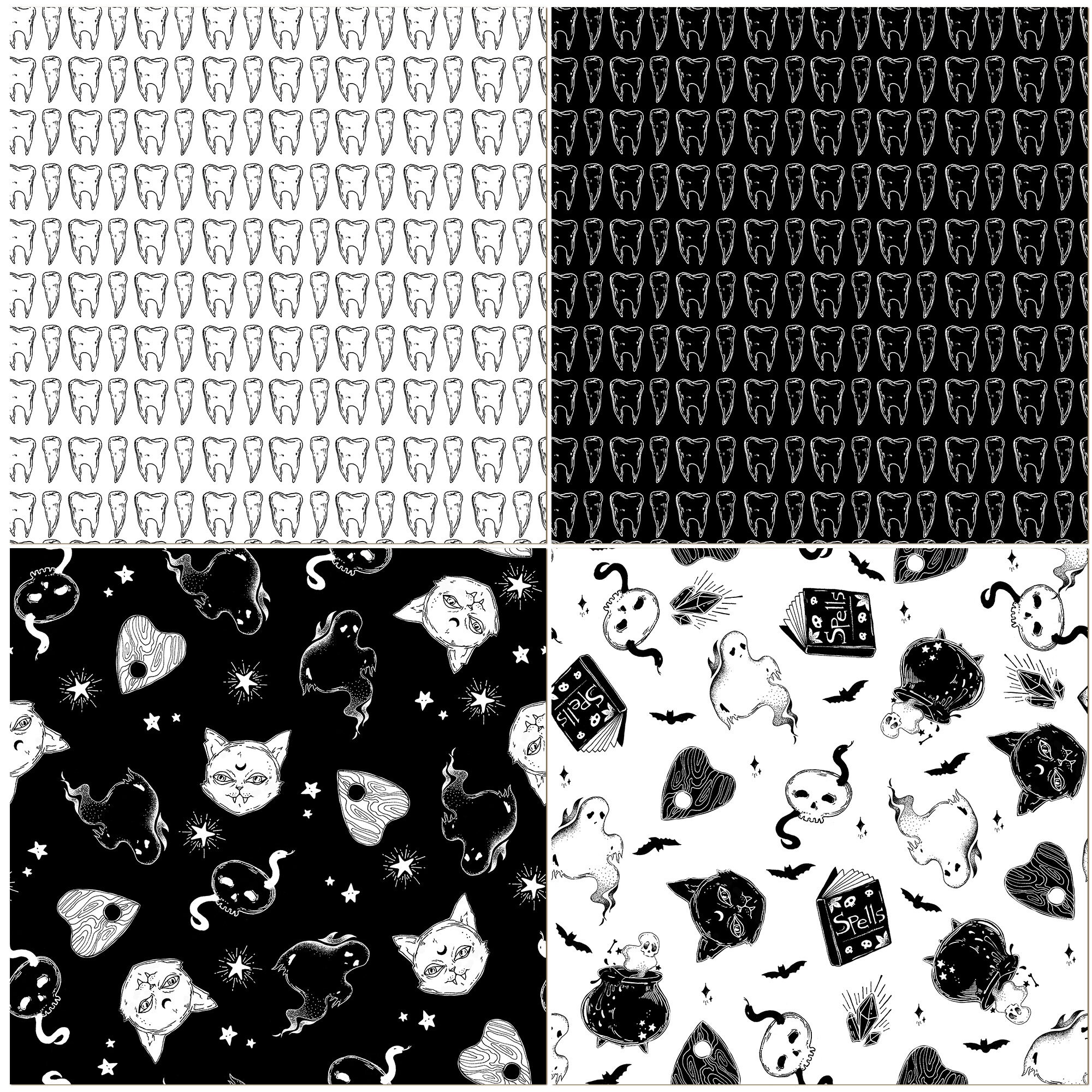 Halloween Seamless Patterns Black and White Halloween Digital - Etsy