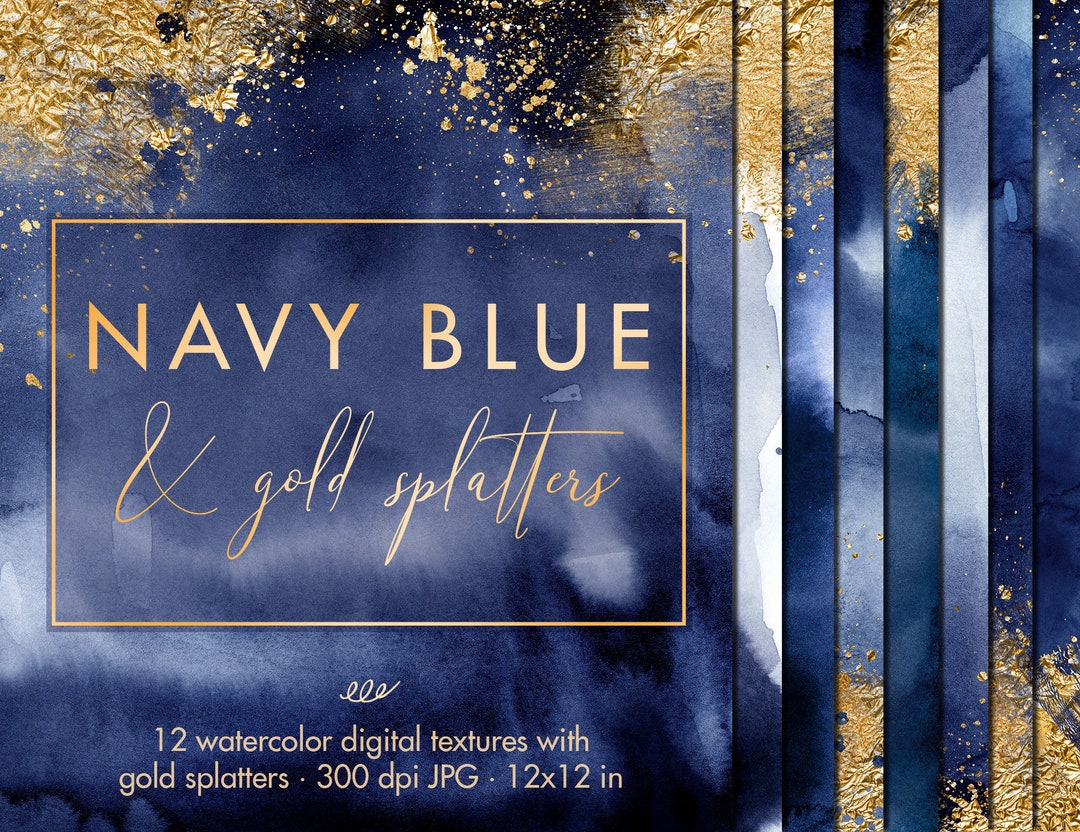 Navy Blue Gold Foil Watercolor Digital Paper (12"x12") - Etsy