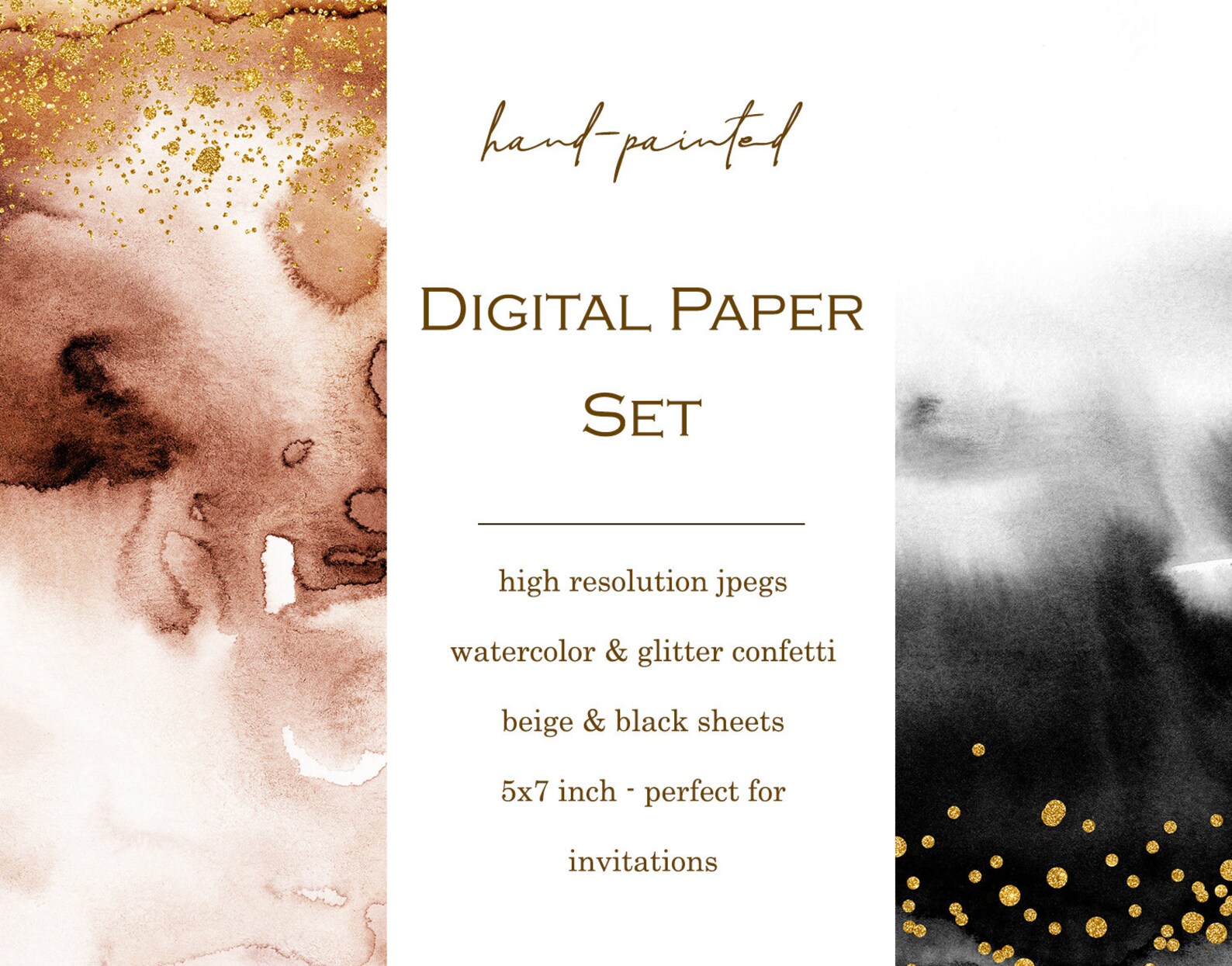 Watercolor & Gold Confetti Digital Paper 5x7 Papers - Etsy
