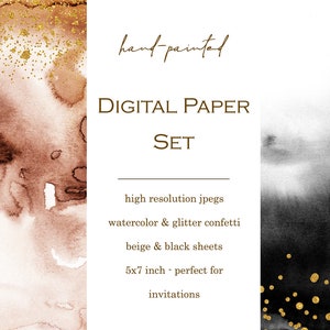 Watercolor & Gold Confetti Digital Paper, 5x7 Papers, Watercolor ...