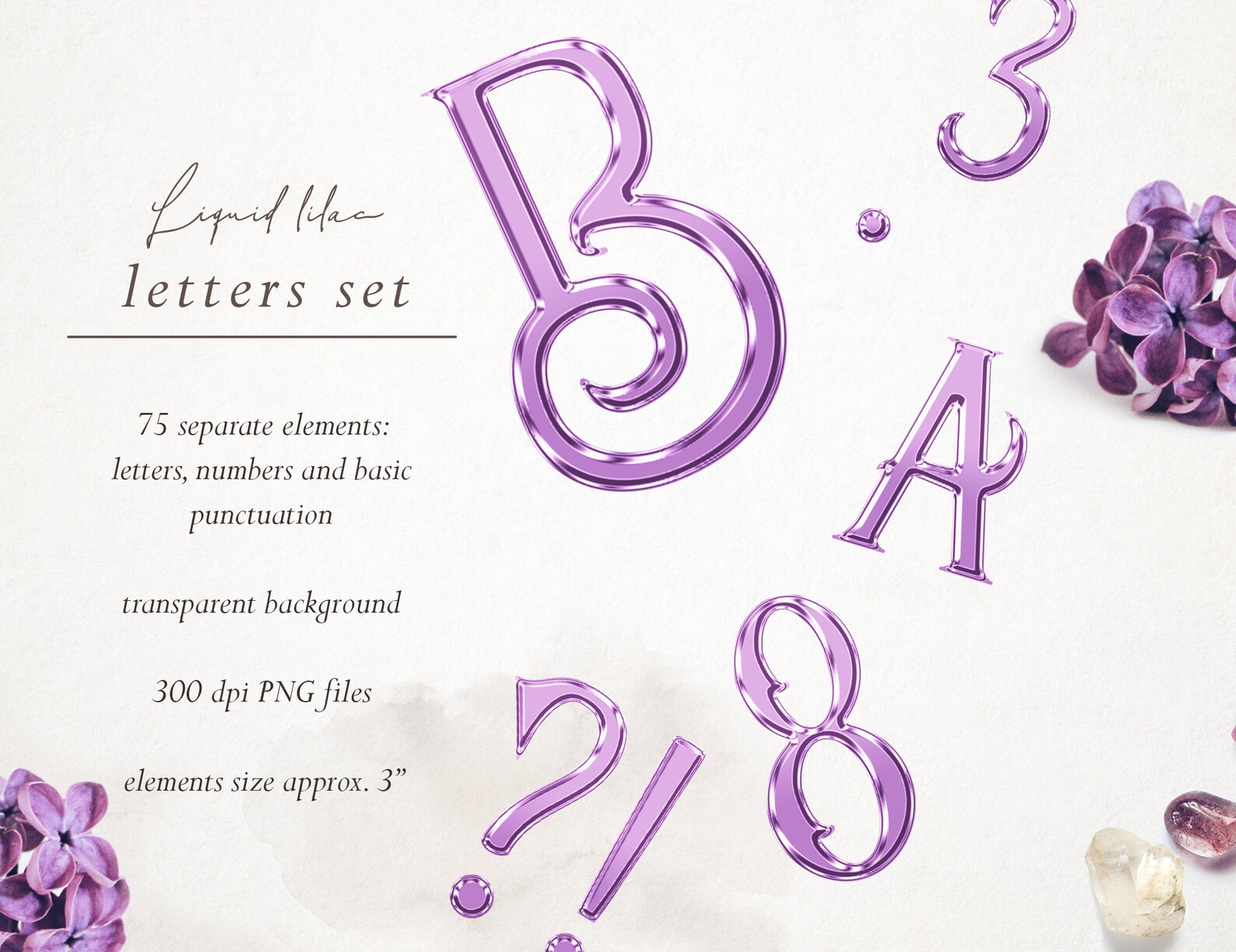 Liquid Lilac Alphabet Clipart: Foil Letters, Numbers, Symbols (PNG) - Etsy