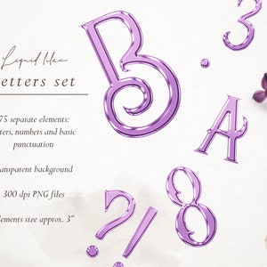 Liquid Lilac Alphabet Clipart: Foil Letters, Numbers, Symbols (PNG) - Etsy