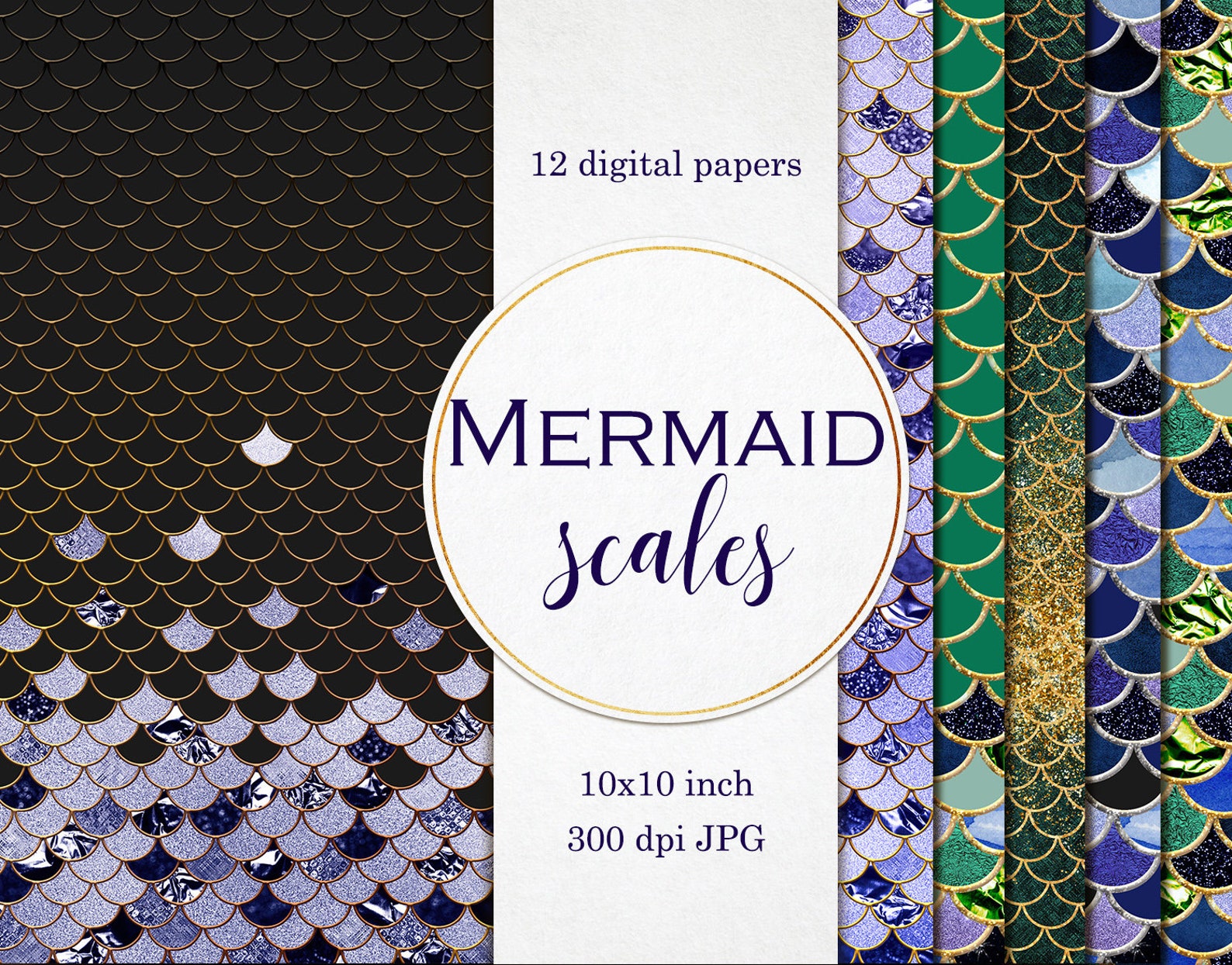 Dark Mermaid Scales Digital Paper Set Metallic Paper Gold - Etsy