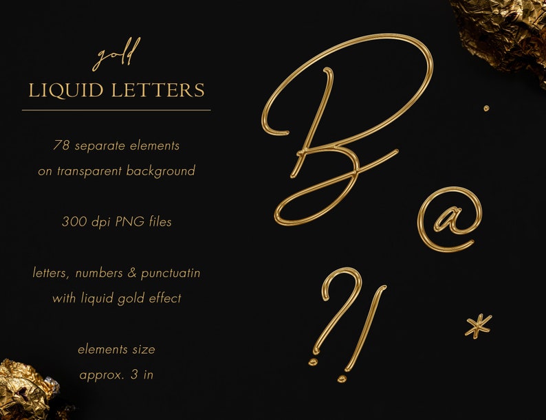 Liquid Gold Letters Clipart Gold Alphabet Liquid Font | Etsy