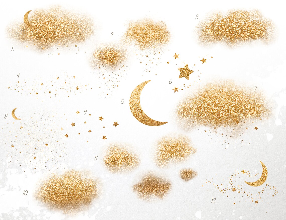 Gold clouds and stars clipart Gold star digital overlays | Etsy