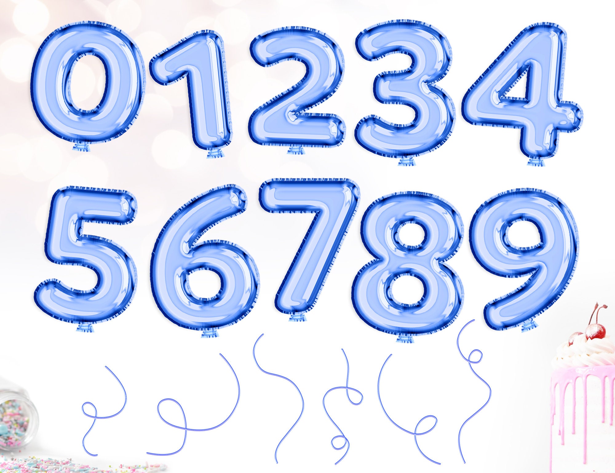 Birthday balloon clipart Pink balloon numerals Blue balloon | Etsy