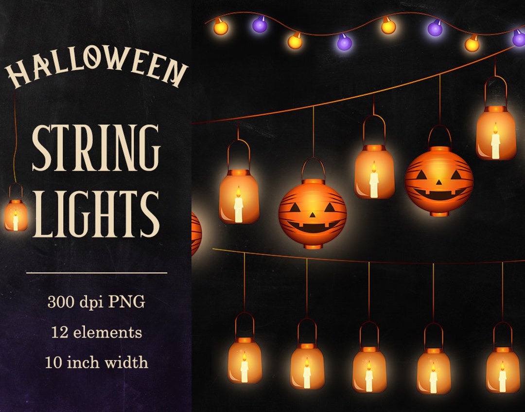 Halloween String Lights Clipart, Pumpkin Lanterns, Halloween Lights ...