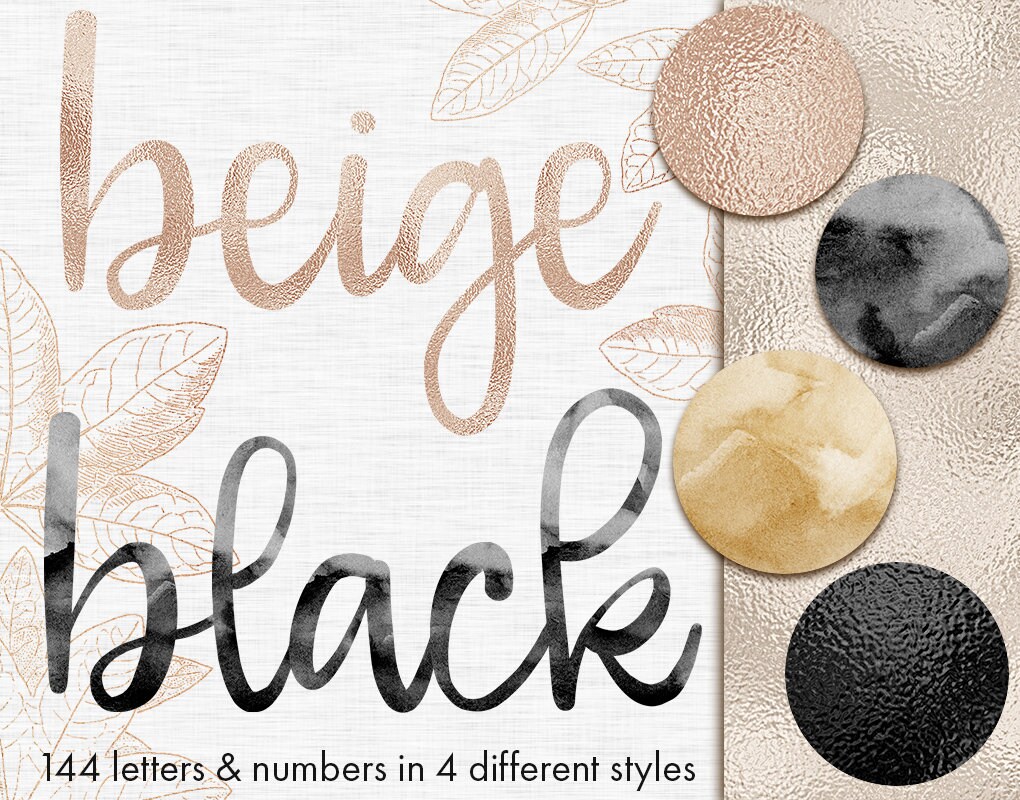 Beige and Black Foil Alphabet Clipart Black Font Lower Case - Etsy