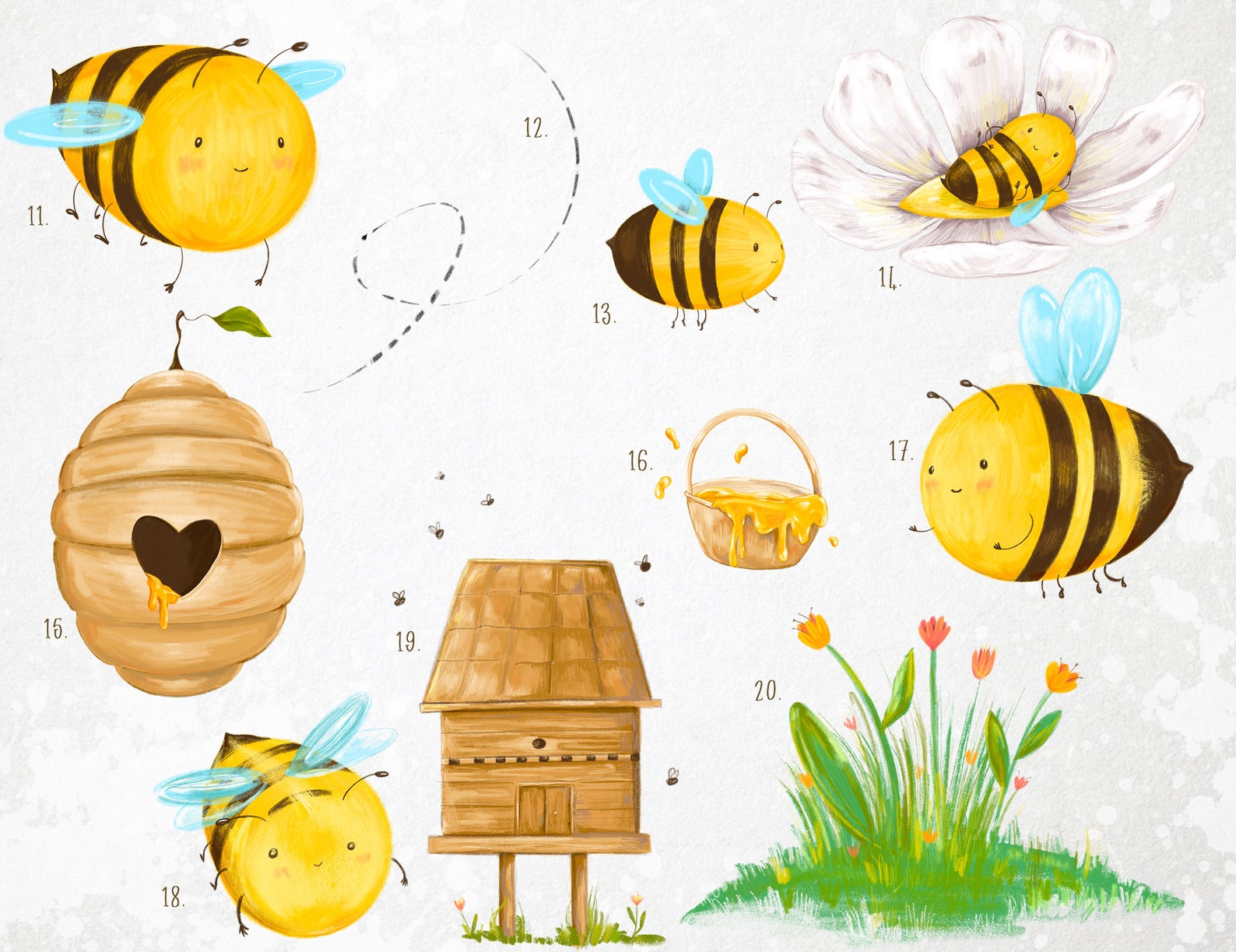 Honey Bee Clipart Hand Drawn Cute Bee Clipart Honeycomb - Etsy