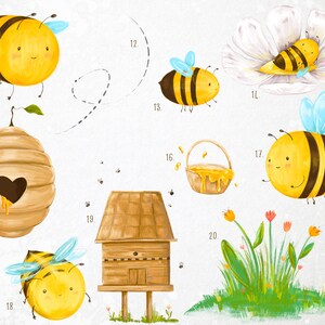 Honey Bee Clipart, Hand Drawn Cute Bee Clipart, Honeycomb, Beehive ...