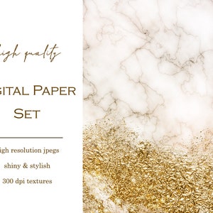 Gold and Marble Digital Paper, Paper Pack, Gold and Black Papers, Gold ...