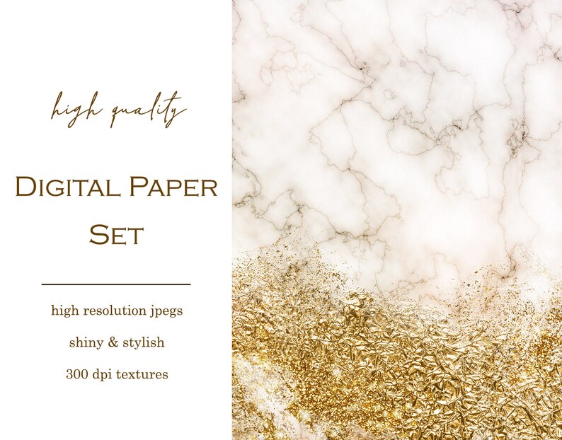 Gold and Marble Digital Paper, Paper Pack, Gold and Black Papers, Gold ...