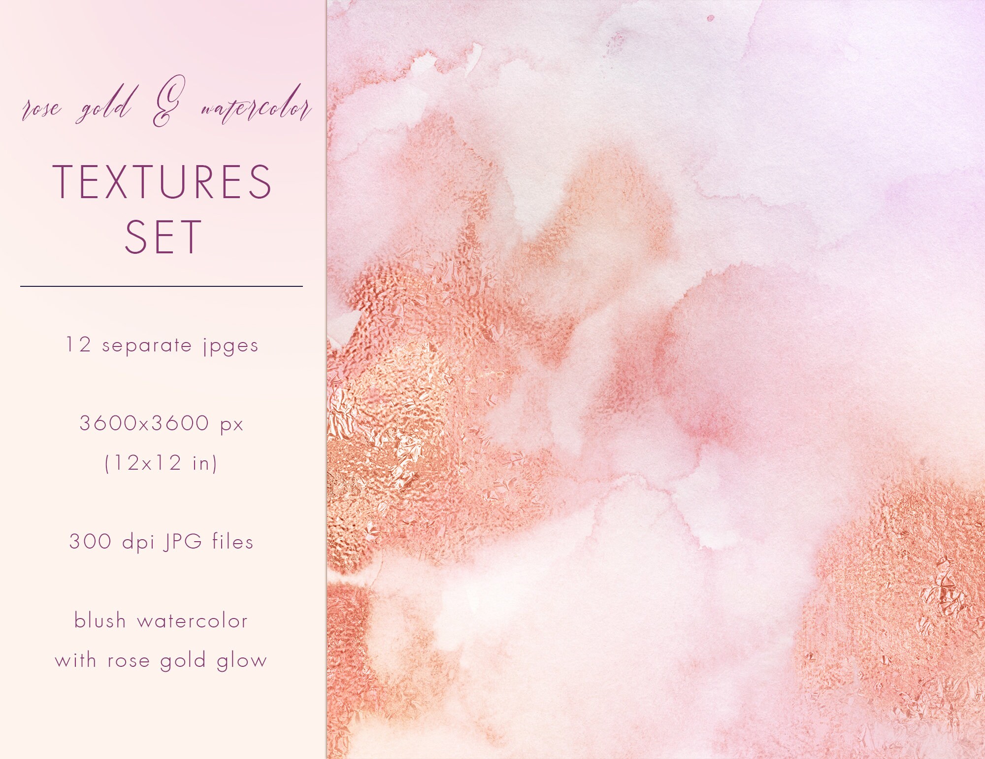 Watercolor Digital Paper With Rose Gold Paint Splatters | Etsy