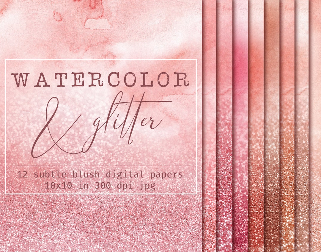Glitter Watercolor Digital Paper Clipart, Ombre Paper Pack, Glitter ...