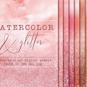 Glitter Watercolor Digital Paper Clipart, Ombre Paper Pack, Glitter ...