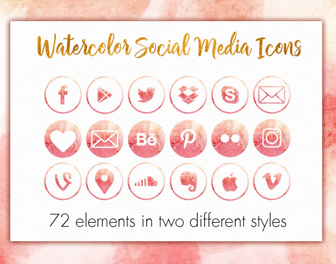 Watercolor Social Media Icons, Watercolor Icons, Social Media Buttons ...