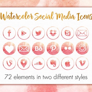 Watercolor Social Media Icons, Watercolor Icons, Social Media Buttons ...