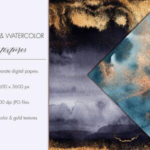 Navy Blue Digital Papers With Gold Foil, Watercolor Digital Paper ...