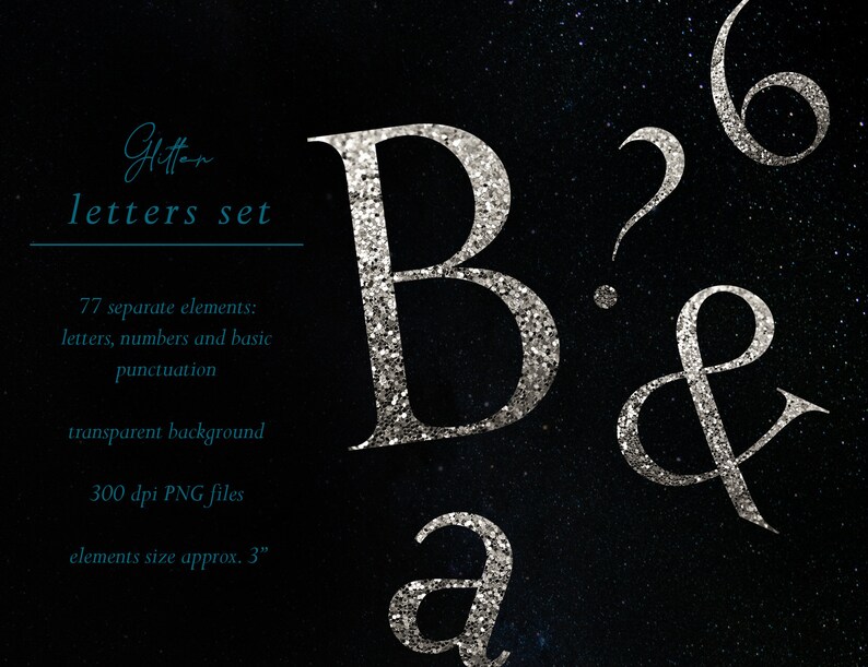 Silver Glitter Alphabet Clipart: PNG Letter Overlays (digital Download ...