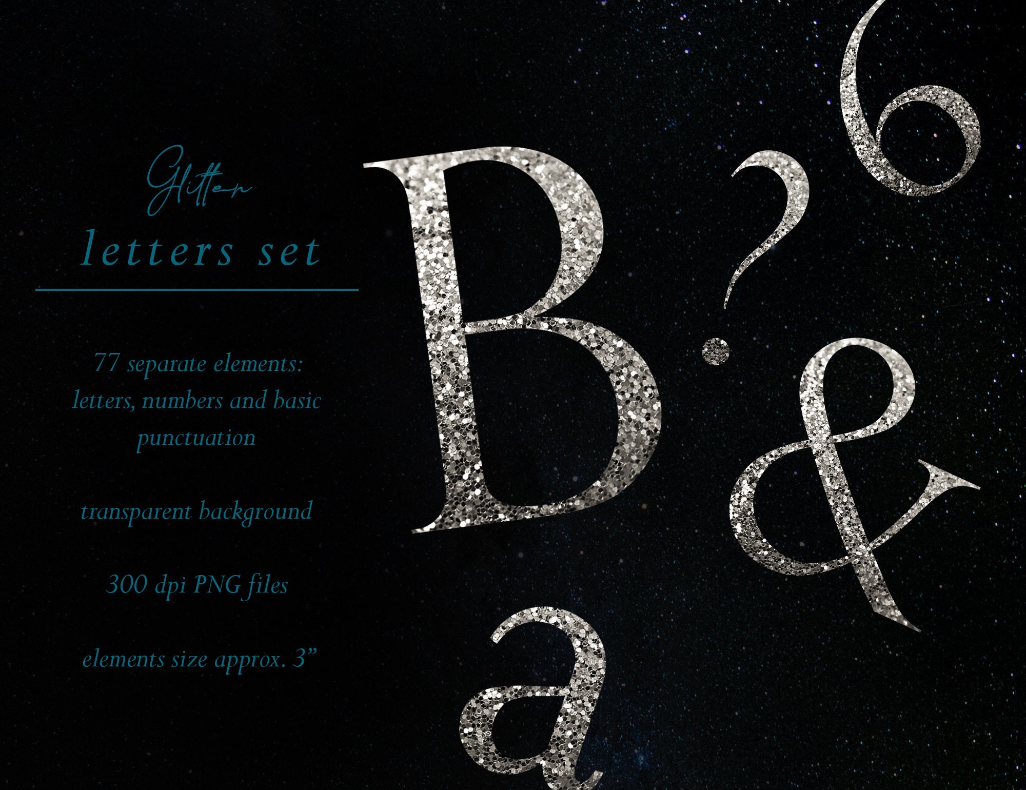 Silver Glitter Alphabet Clipart: PNG Letter Overlays (digital Download ...