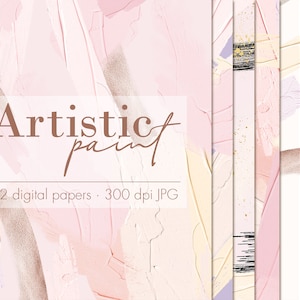 Blush Pastel Paint Digital Papers, Paint Splashes, Brush Strokes, Paper ...
