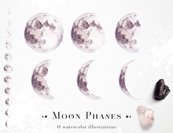 Watercolor Moon Phases Moon Clipart Watercolor Moon - Etsy