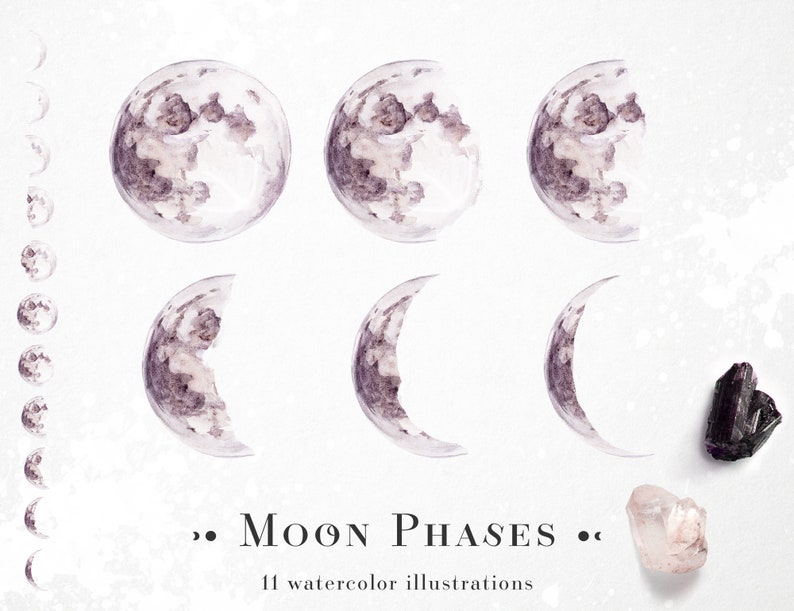 Watercolor Moon Phases Moon Clipart Watercolor Moon - Etsy