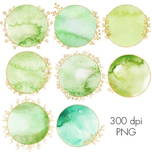 Green Gold Watercolor Circles, Floral Frames, Gold Ornaments, Circles ...
