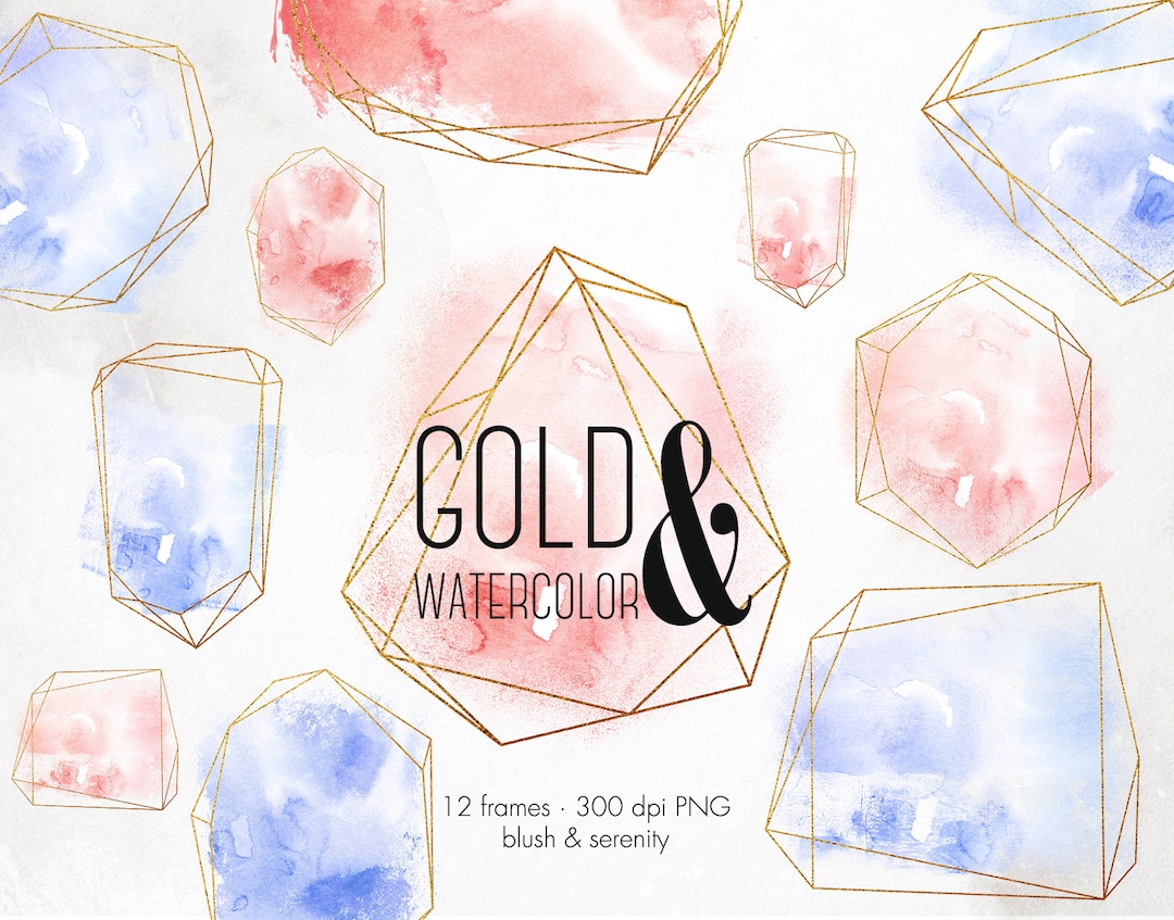 Gold and Watercolor Frames, Gold Geometric Frames Clipart, Crystal ...
