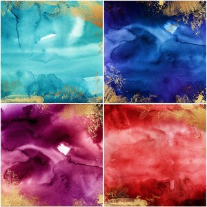 Watercolor and Gold Digital Paper Clipart, Watercolor Digital Papers ...