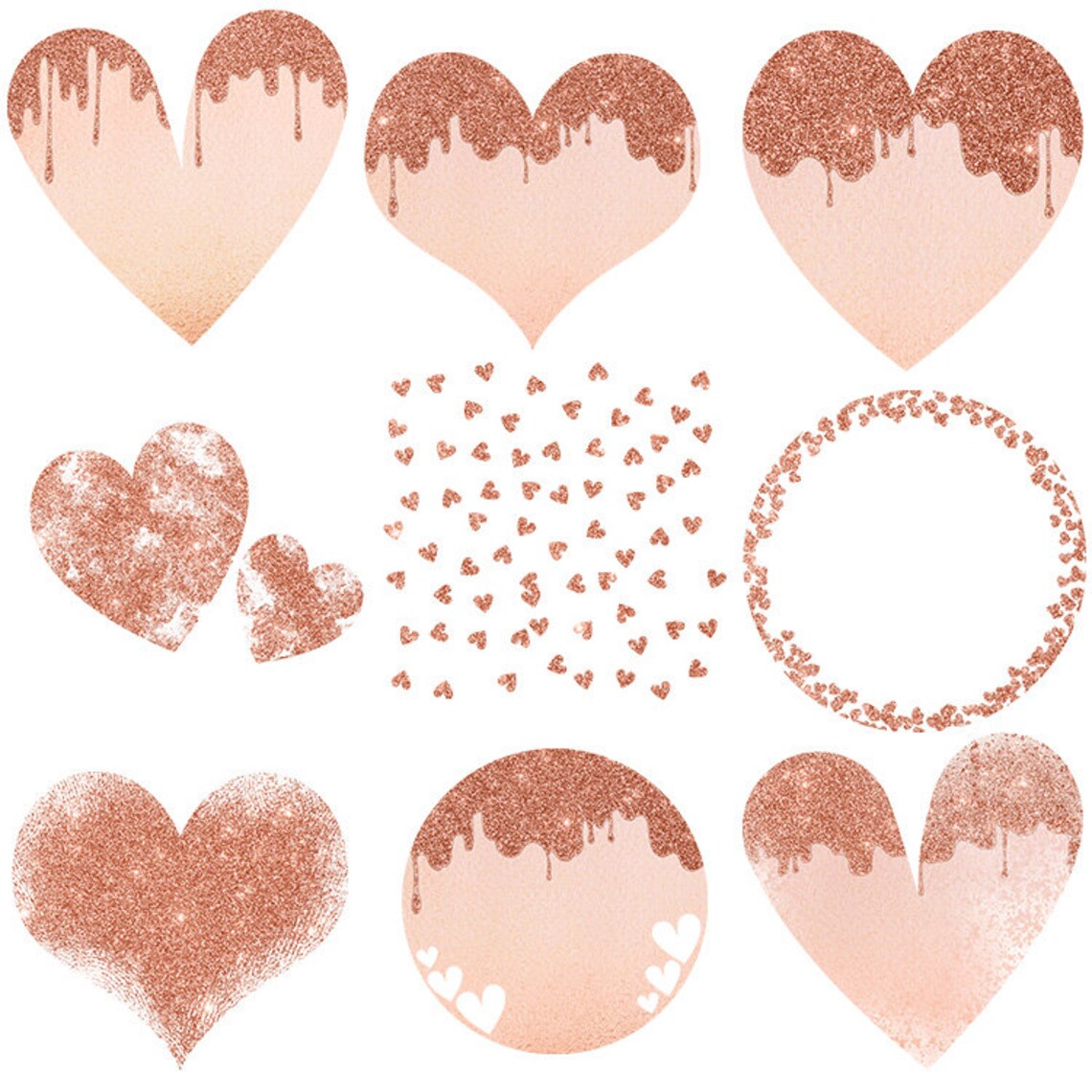 Rose gold heart clipart Rose gold design elements clipart | Etsy