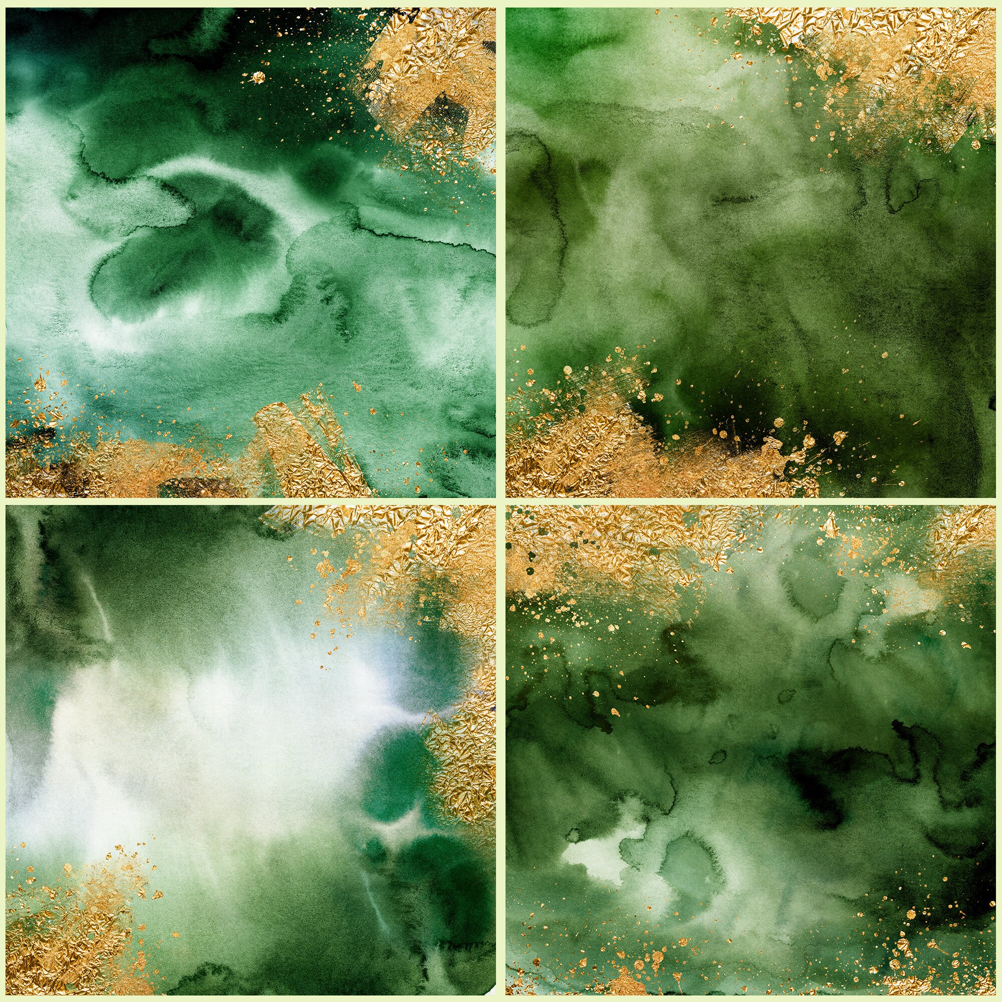 Forest Green Digital Papers With Gold Foil Watercolor Digital - Etsy