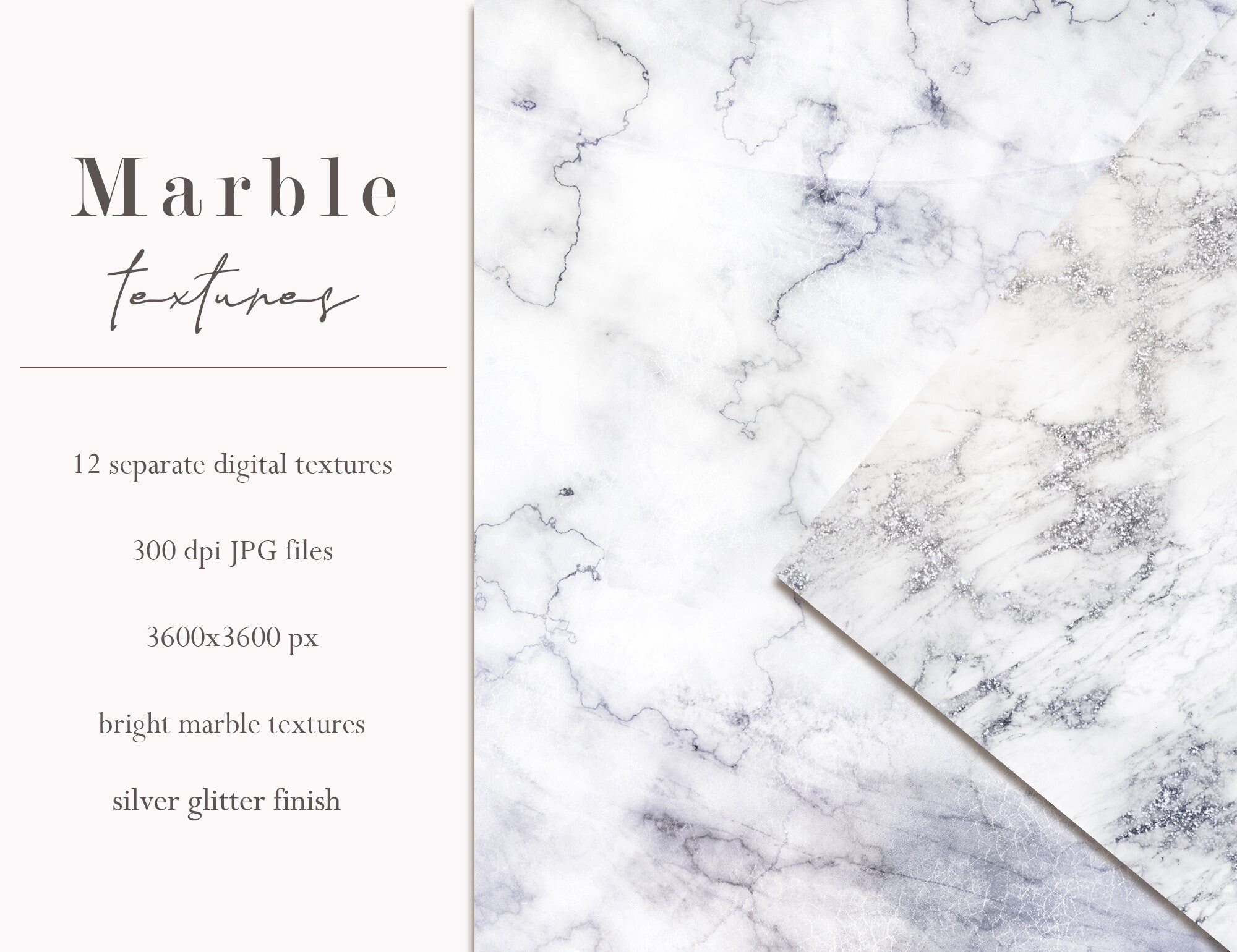 White marble digital papers Marble with silver glitter | Etsy