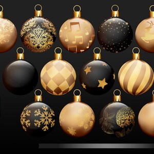 Gold Christmas Baubles Clipart, Black and Gold Christmas Balls, Winter ...