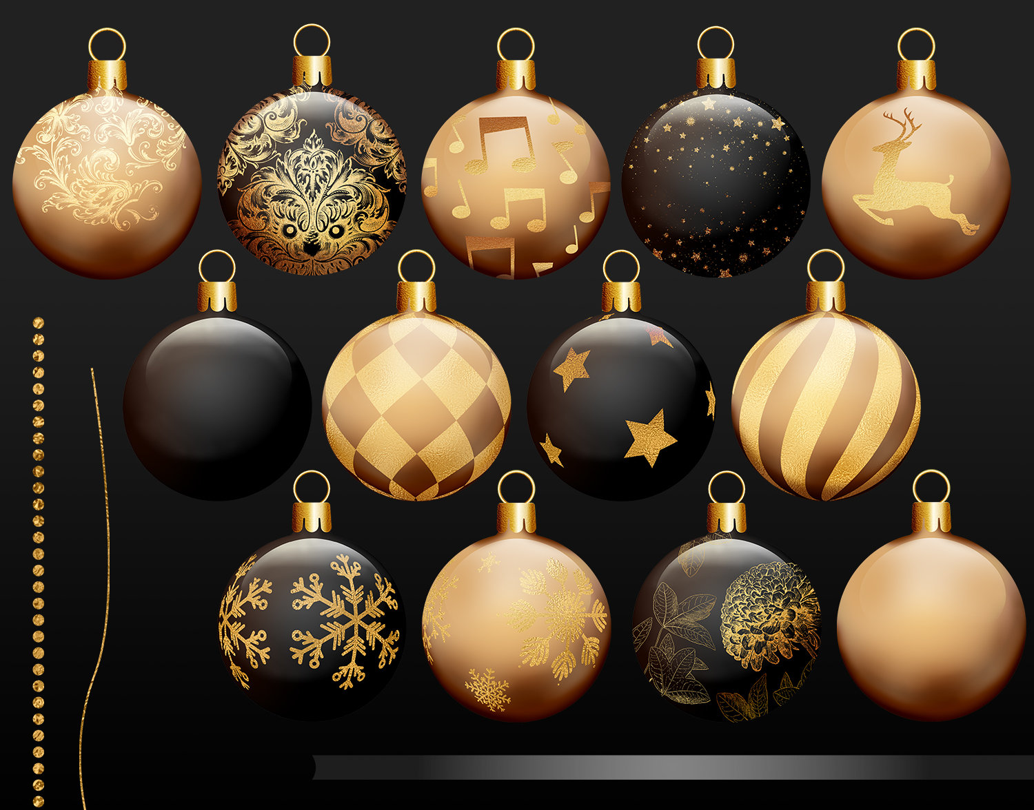 Gold Christmas Baubles Clipart, Black and Gold Christmas Balls, Winter ...