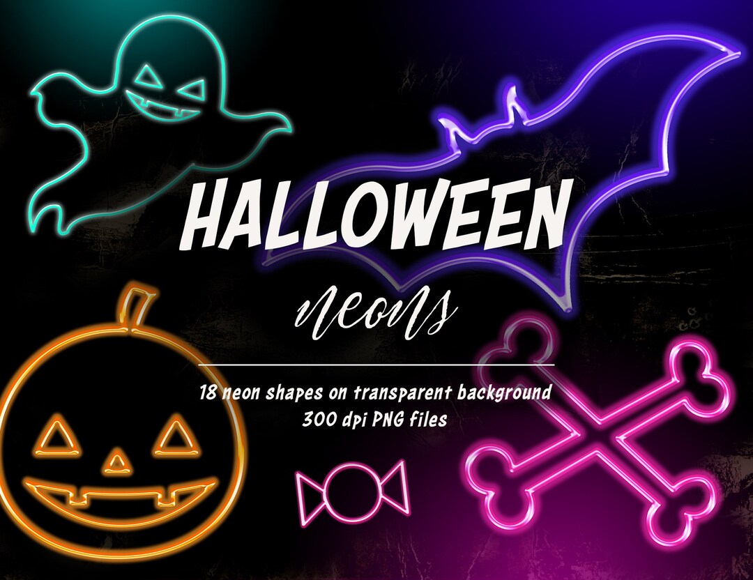 Halloween Neons, Neon Clipart, Halloween Design Elements, Halloween ...