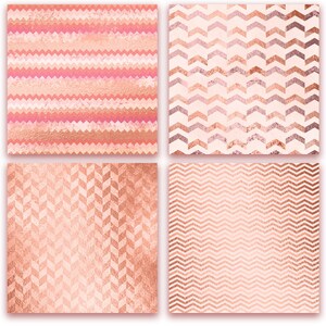Pink & Rose Gold Chevron Digital Paper, Rose Gold Foil Paper Pack ...