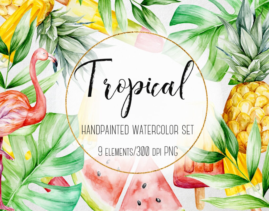 Watercolor Tropical Clipart Hand Drawn Watercolor Clipartice - Etsy