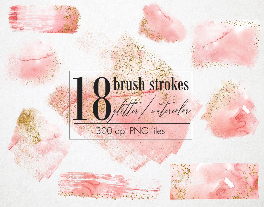Blush Watercolor Brush Strokes Clipart, Gold Glitter Brush Strokes ...