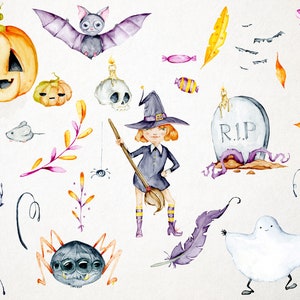Watercolor Halloween Clip Art, Watercolor Pumpkin, Autumn Clipart, Hand ...