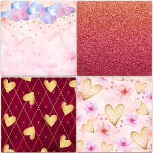 Love Digital Papers, Heart Digital Paper Clipart, Romantic Paper, Red ...